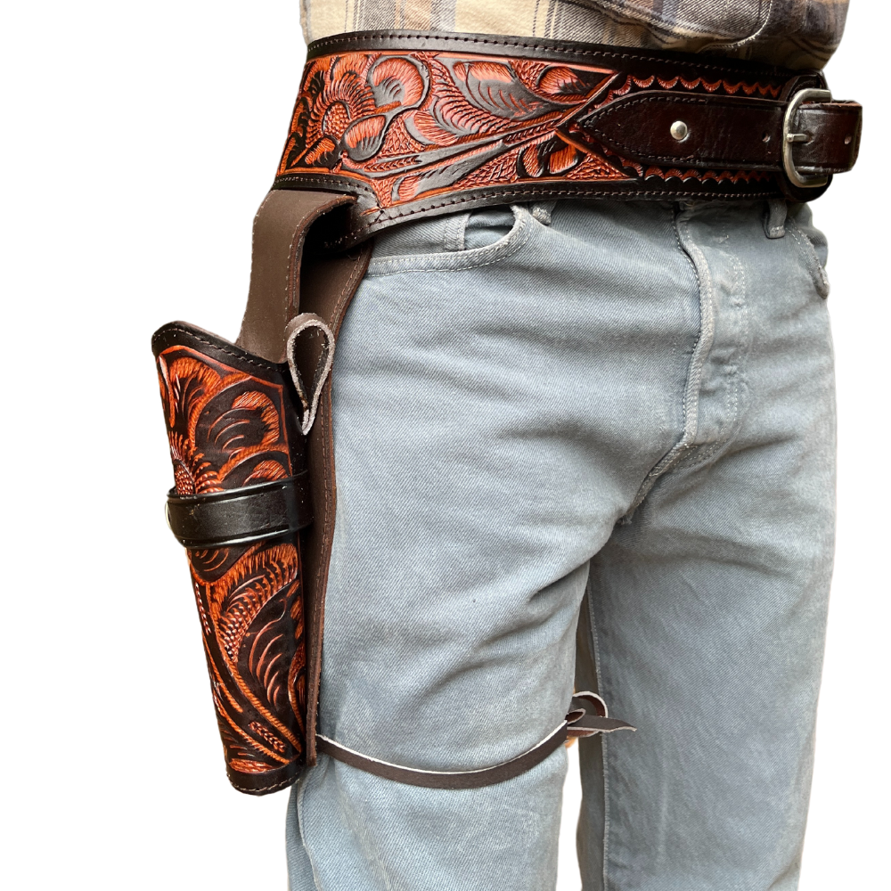 Western Holster Belt | Leather Revolver Holster & Cartridge Belt | 357 ...