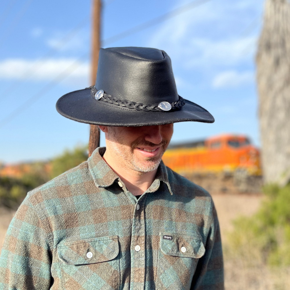 Leather Western Hat | Cattleman Hat | Black Genuine Leather – Baja Leather